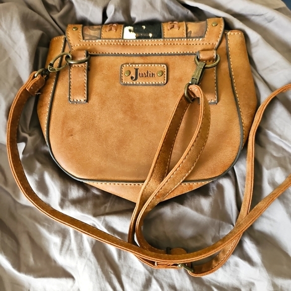 Justin Boots | Bags | Justin Small Tooled With Brindle Trim Crosbody ...